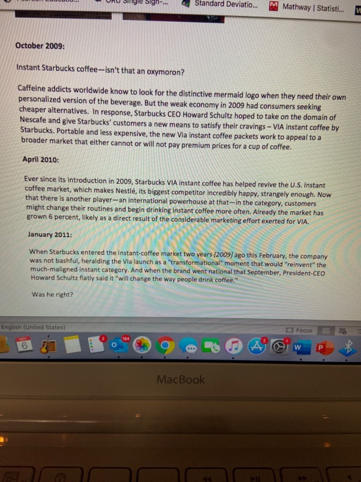 Solved how should starbucks position via instant coffee? | Chegg.com