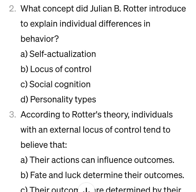 Solved What concept did Julian B. ﻿Rotter introduce to | Chegg.com