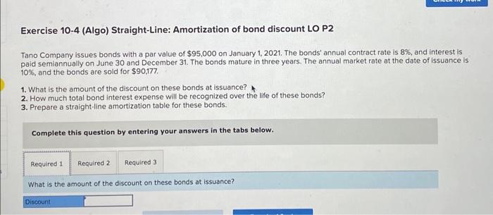 Solved Exercise 10 4 Algo Straight Line Amortization Of 