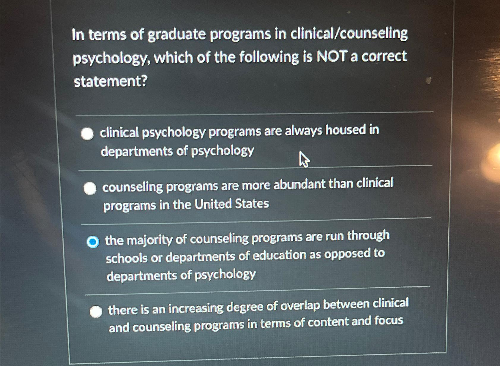 Solved In terms of graduate programs in clinical/counseling | Chegg.com