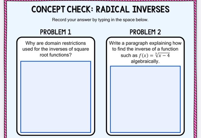 Solved CONCEPT CHECK: RADICAL INVERSES Record your answer by | Chegg.com
