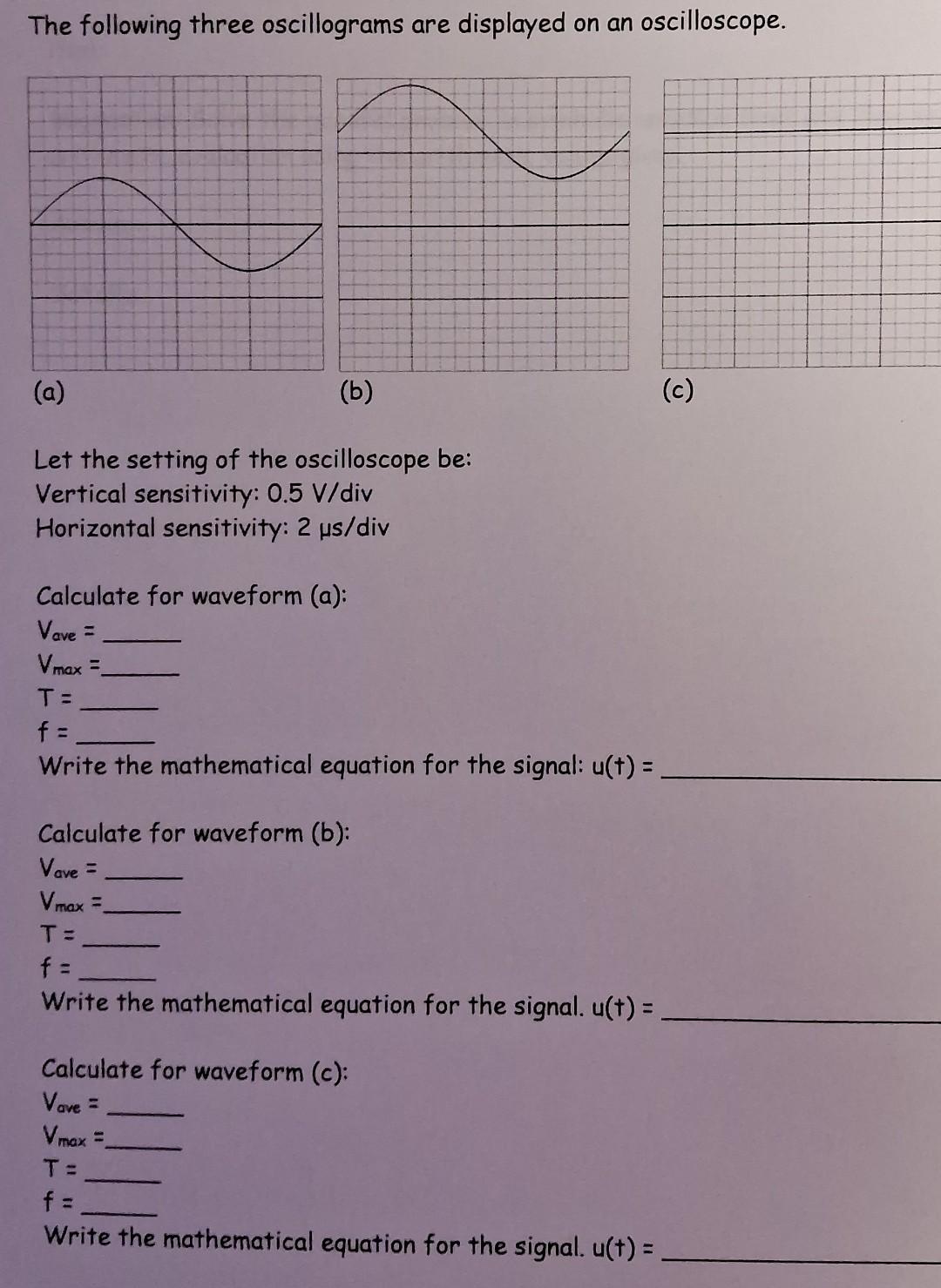 The following three oscillograms are displayed on an | Chegg.com