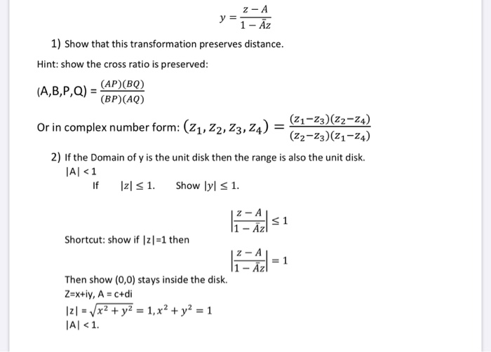 Solved y = 7 - Āz _ 2-A 1) Show that this transformation | Chegg.com