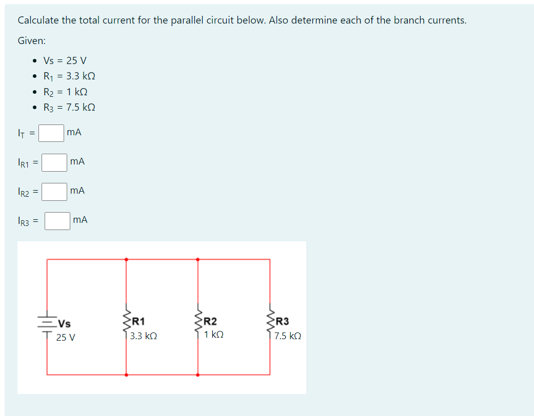 Solved Calculate the total current for the parallel circuit | Chegg.com