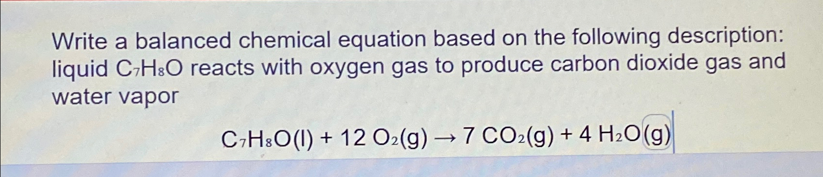 Solved Write A Balanced Chemical Equation Based On The