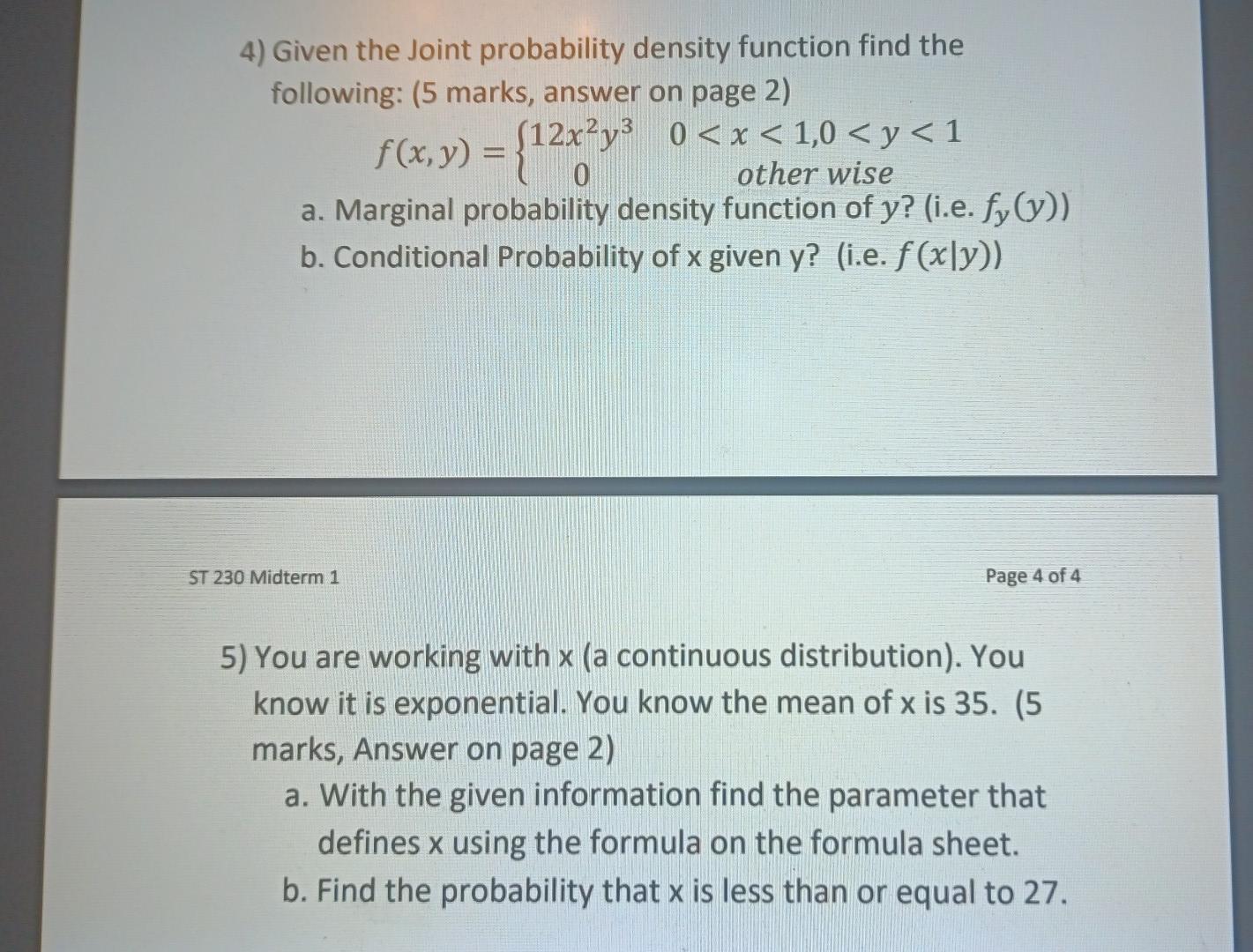 Solved 4) Given the Joint probability density function find | Chegg.com