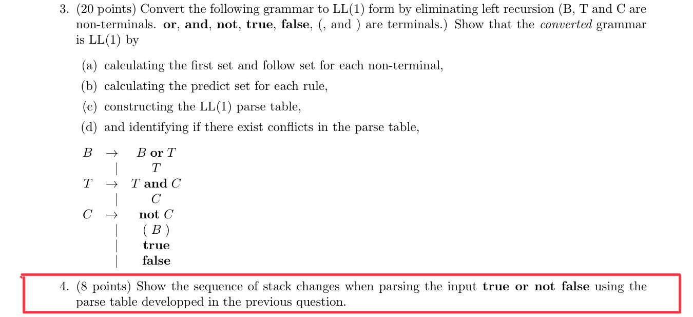 Solved (20 ﻿points) ﻿Convert the following grammar to LL(1) | Chegg.com