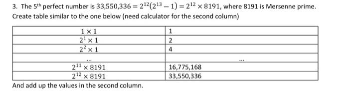 3. The 5th perfect number is 33,550,336 = 212(213 - | Chegg.com