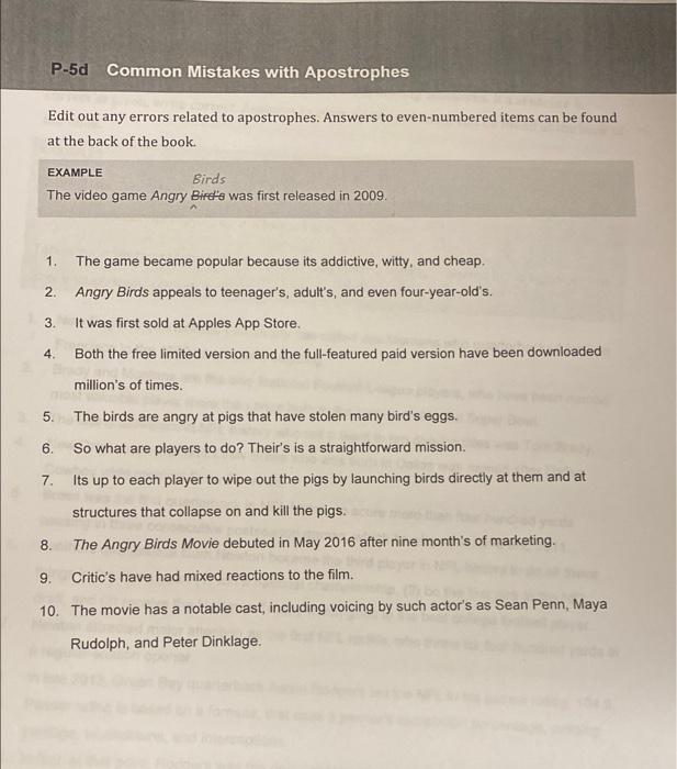 P-5d Common Mistakes with Apostrophes Edit out any | Chegg.com