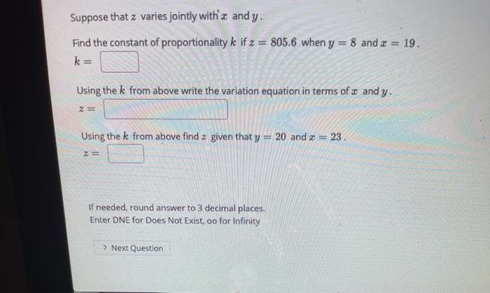 Solved Suppose that z varies jointly with': and y. Find the | Chegg.com