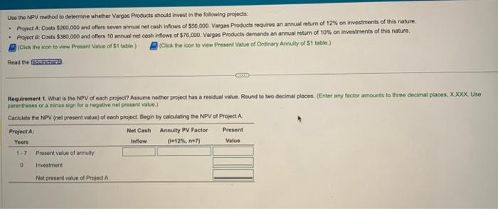 Solved Use the NPV method to determine wheher Vargas | Chegg.com Solved Use the NPV method to determine wheher Vargas | Chegg.com