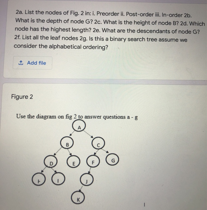 Solved 2a. List the nodes of Fig. 2 in: i. Preorder ii. | Chegg.com