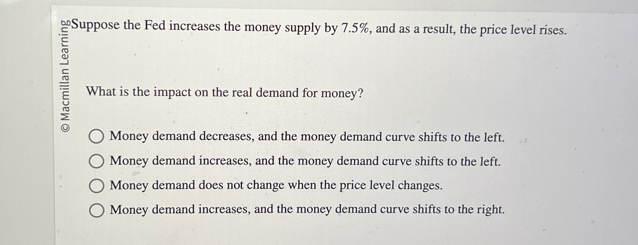 Solved What is the impact on the real demand for money?Money | Chegg.com