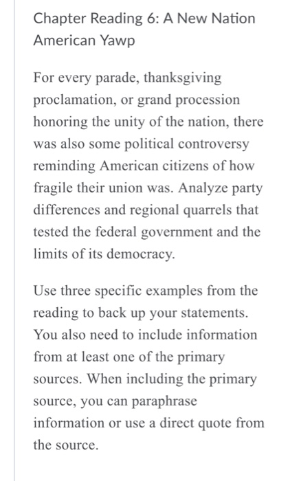 Chapter Reading 6: A New Nation American Yawp For | Chegg.com