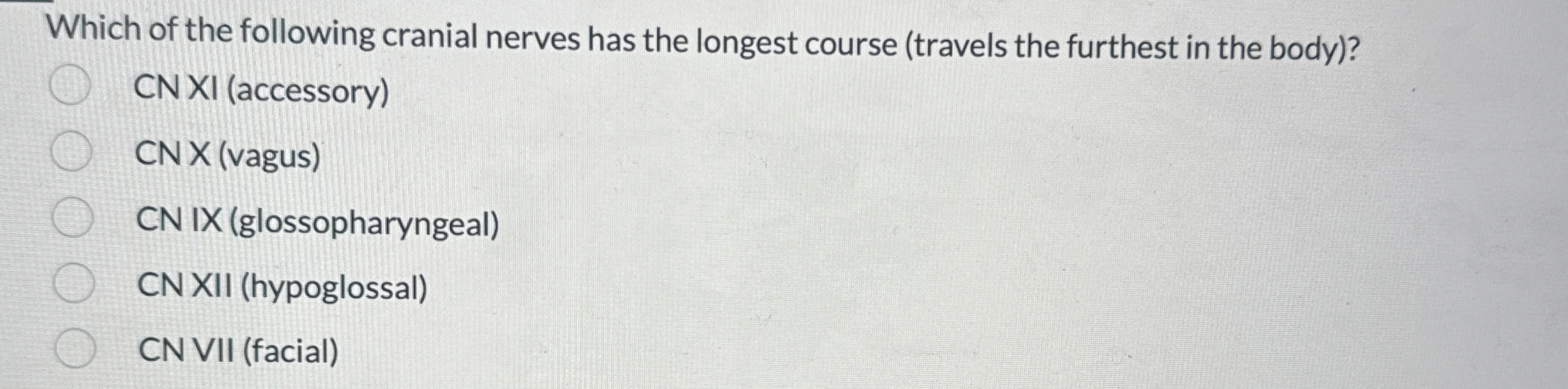 Solved Which of the following cranial nerves has the longest | Chegg.com
