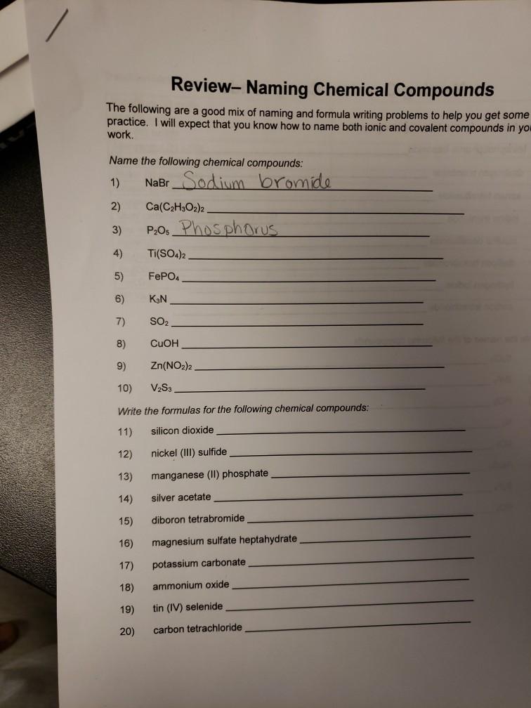Solved Review, Naming Chemical Compounds The following are a | Chegg.com