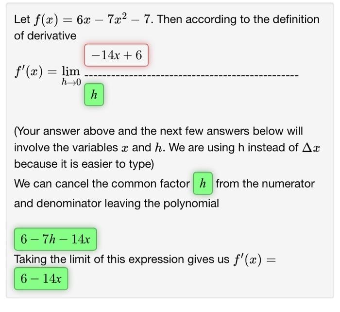 Solved Let f(x)=6x−7x2−7. Then according to the definition | Chegg.com
