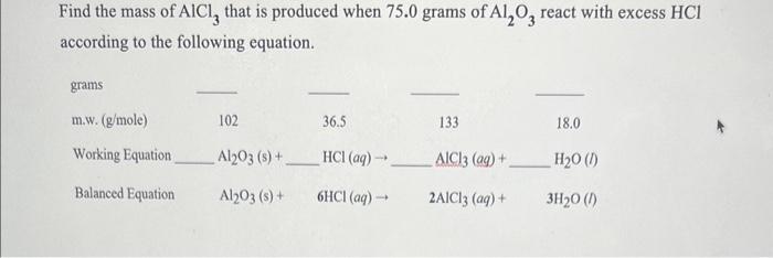 Solved Find the mass of AlCl3 that is produced when | Chegg.com