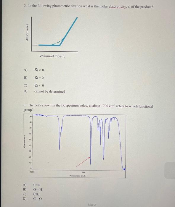 Solved 5. In the following photometric titration what is the | Chegg.com