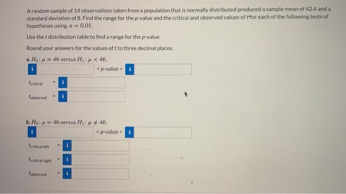 Solved A Random Sample Of 14 Observations Taken From A