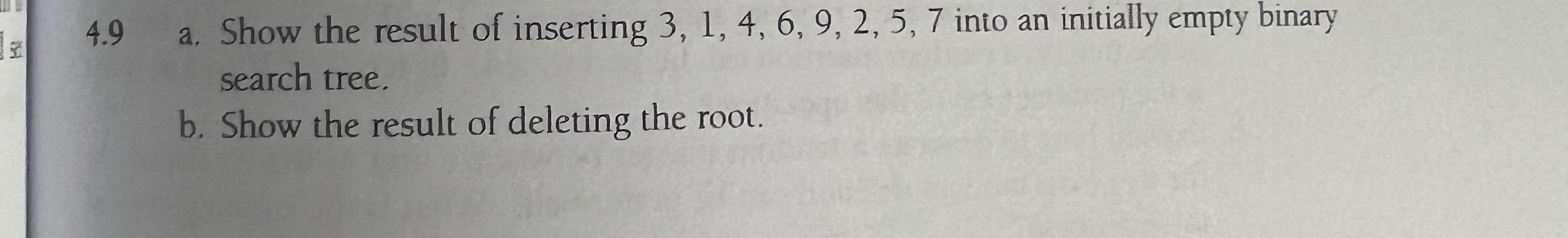 Solved 4.9 ﻿a. ﻿Show the result of inserting 3,1,4,6,9,2,5,7 | Chegg.com