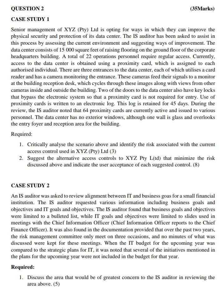 Solved QUESTION 2 CASE STUDY 1 Senior management of XYZ | Chegg.com