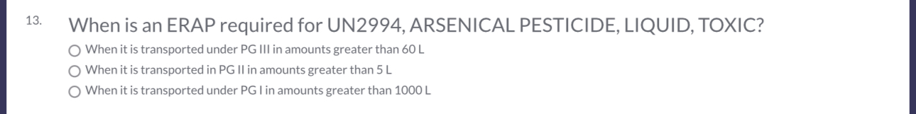 Solved When is an ERAP required for UN2994, ﻿ARSENICAL | Chegg.com