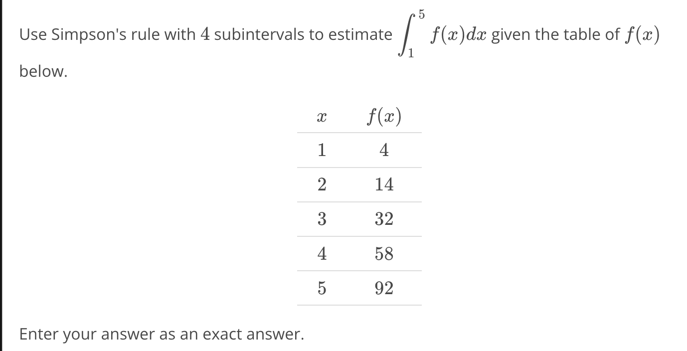 Solved Use Simpson's rule with 4 ﻿subintervals to ﻿estimate | Chegg.com
