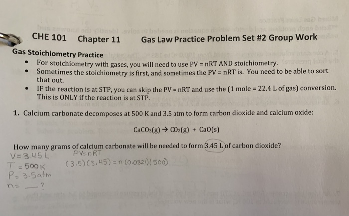 Solved CHE 101 Chapter 11 Gas Law Practice Problem Set #2 | Chegg.com