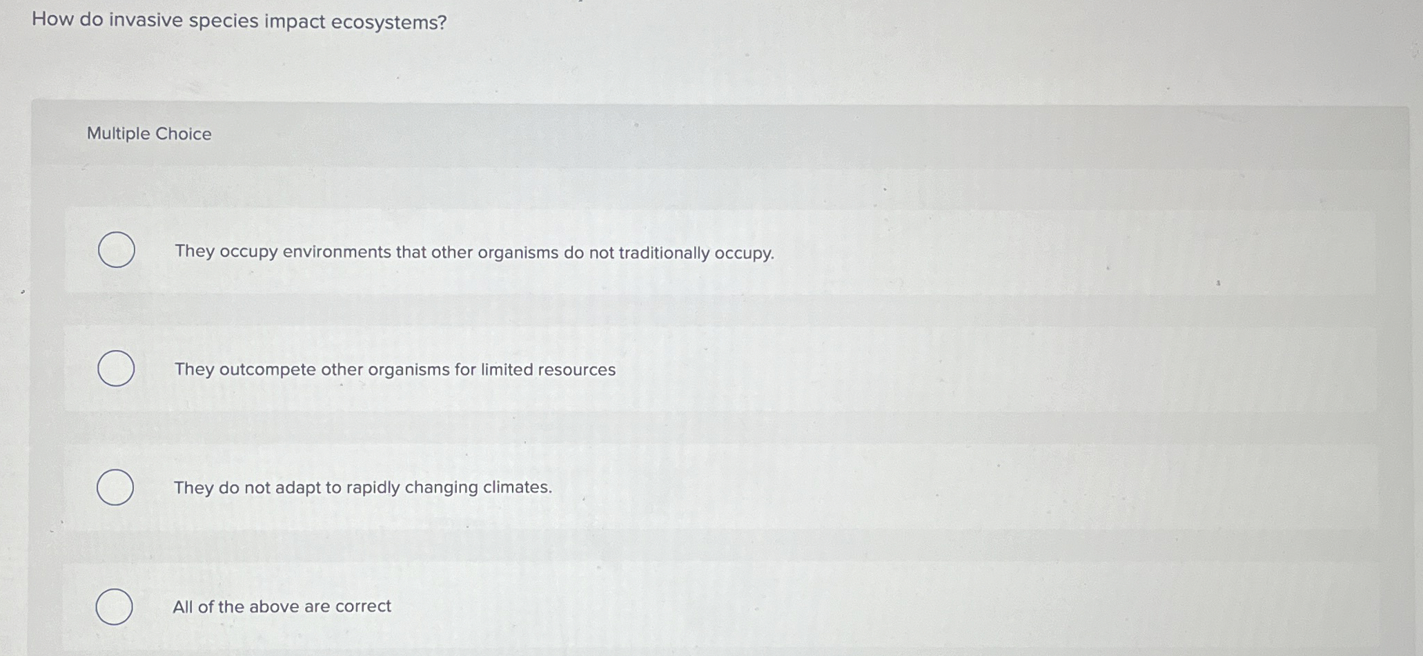 Solved How do invasive species impact ecosystems?Multiple | Chegg.com