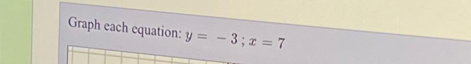 Solved Graph each equation: y=-3;x=7 | Chegg.com