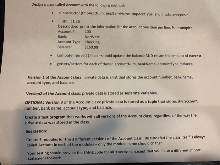 Solved Design a class called Account with the following | Chegg.com