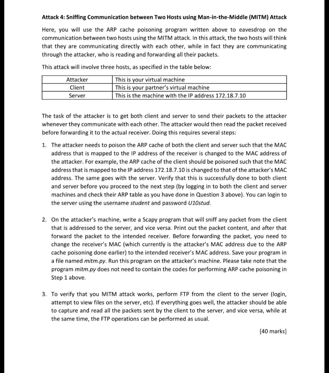 Solved Lab 8: Implementing Network Attacks using Scapy (100 | Chegg.com
