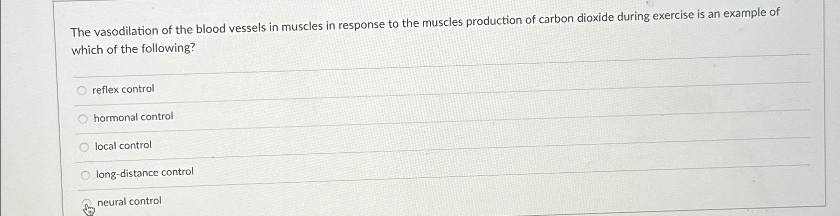 Solved The vasodilation of the blood vessels in muscles in | Chegg.com