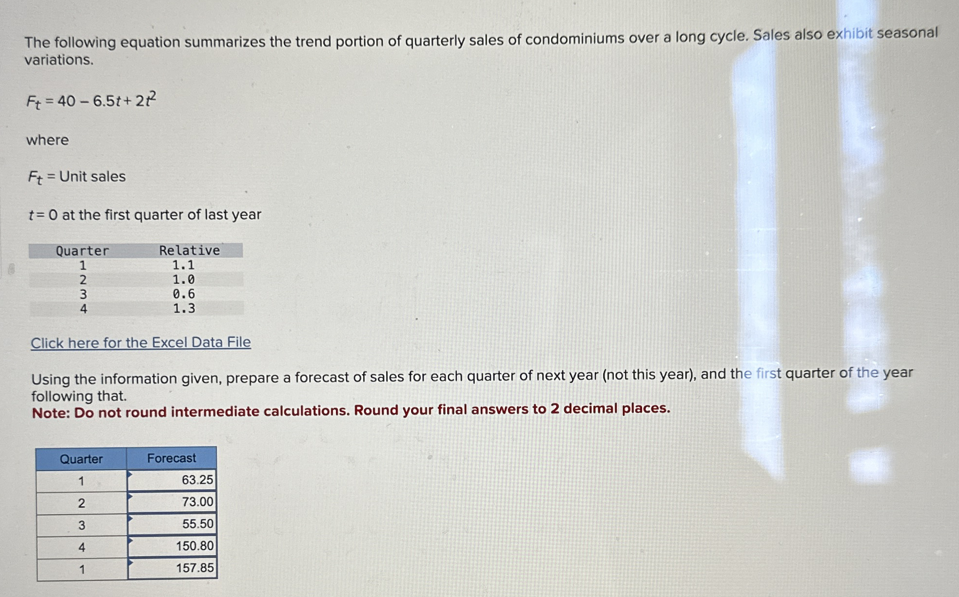 Solved The following equation summarizes the trend portion | Chegg.com