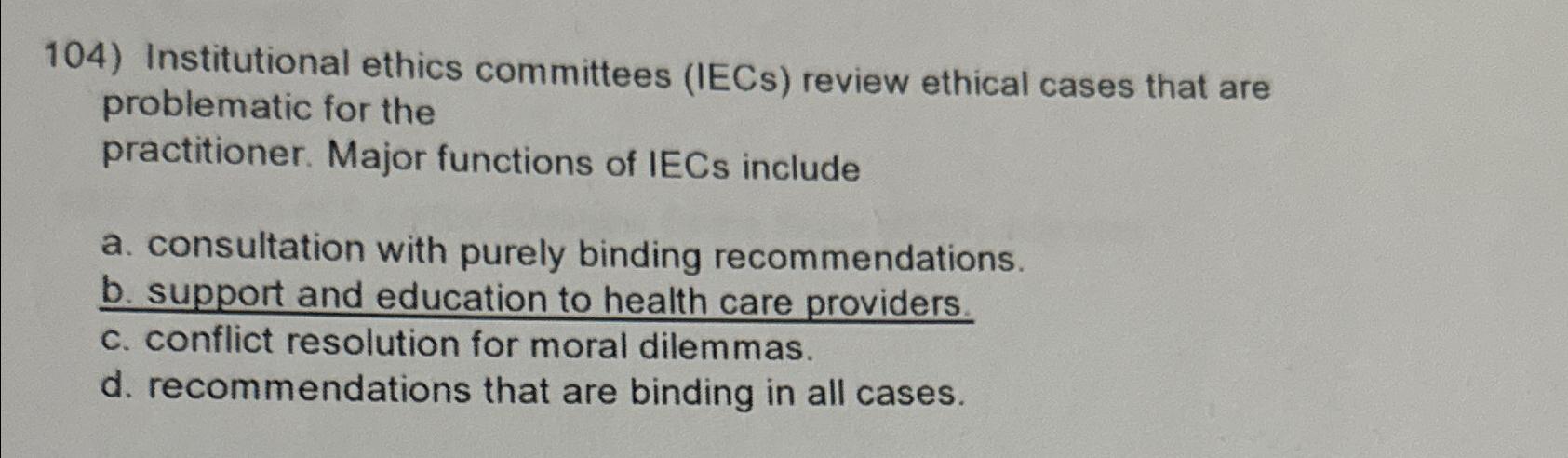 Solved Institutional ethics committees (IECs) ﻿review | Chegg.com