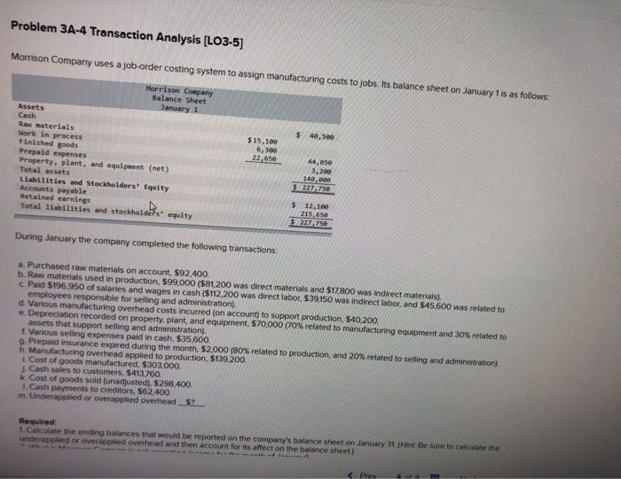 Solved Problem 3A-4 Transaction Analysis (LO3-5) Morrison | Chegg.com