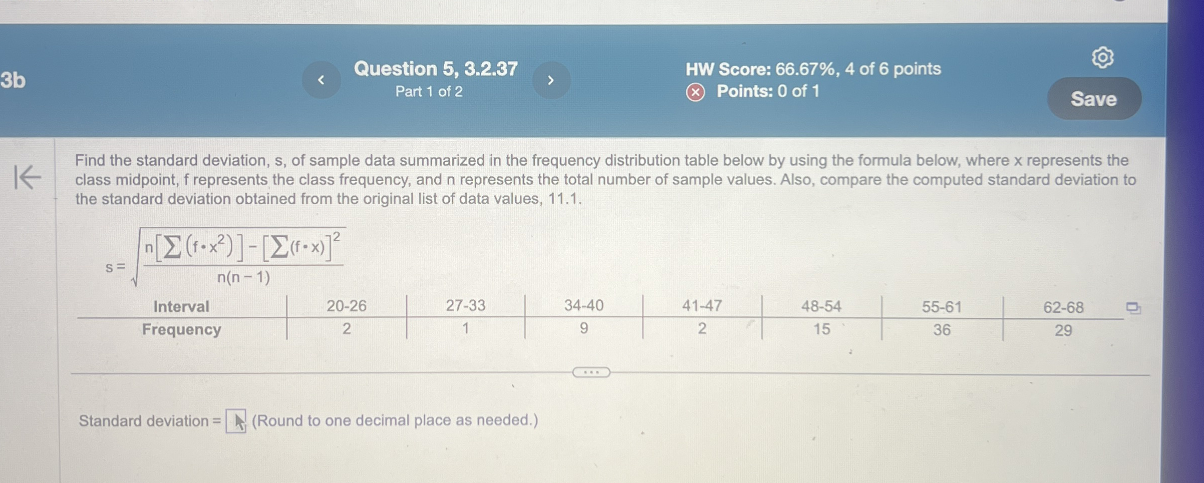 Solved Find the standard deviation, s, ﻿of sample data | Chegg.com