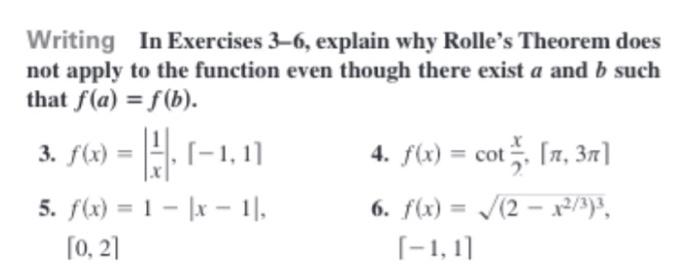 Solved Writing In Exercises 3-6, explain why Rolle's Theorem | Chegg.com