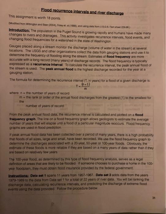 Solved Flood recurrence intervals and river discharge This | Chegg.com