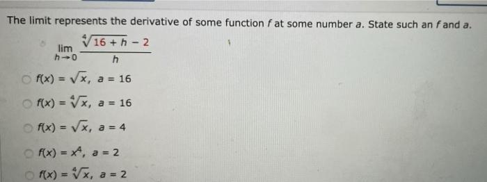 Solved h The limit represents the derivative of some | Chegg.com
