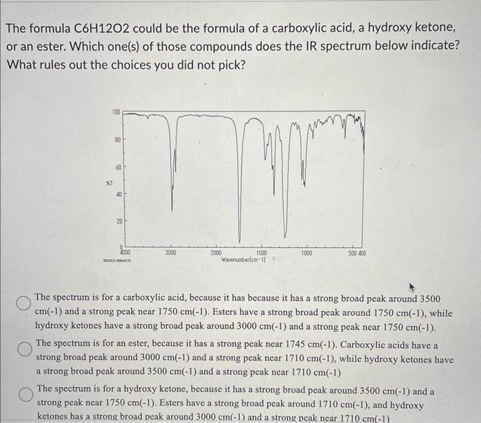 The formula C6H12O2 could be the formula of a | Chegg.com