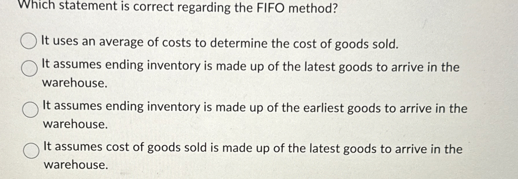 Solved Which statement is correct regarding the FIFO | Chegg.com
