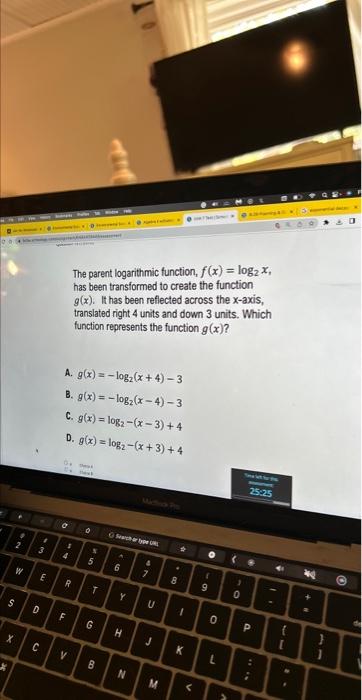 Solved The parent logarithmic function, f(x)=log2x, has been | Chegg.com