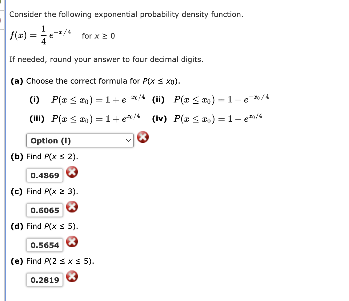 Solved Consider the following exponential probability | Chegg.com