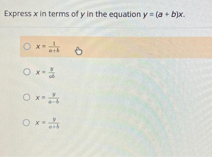 Solved Express \\( x \\) in terms of \\( y \\) in the | Chegg.com