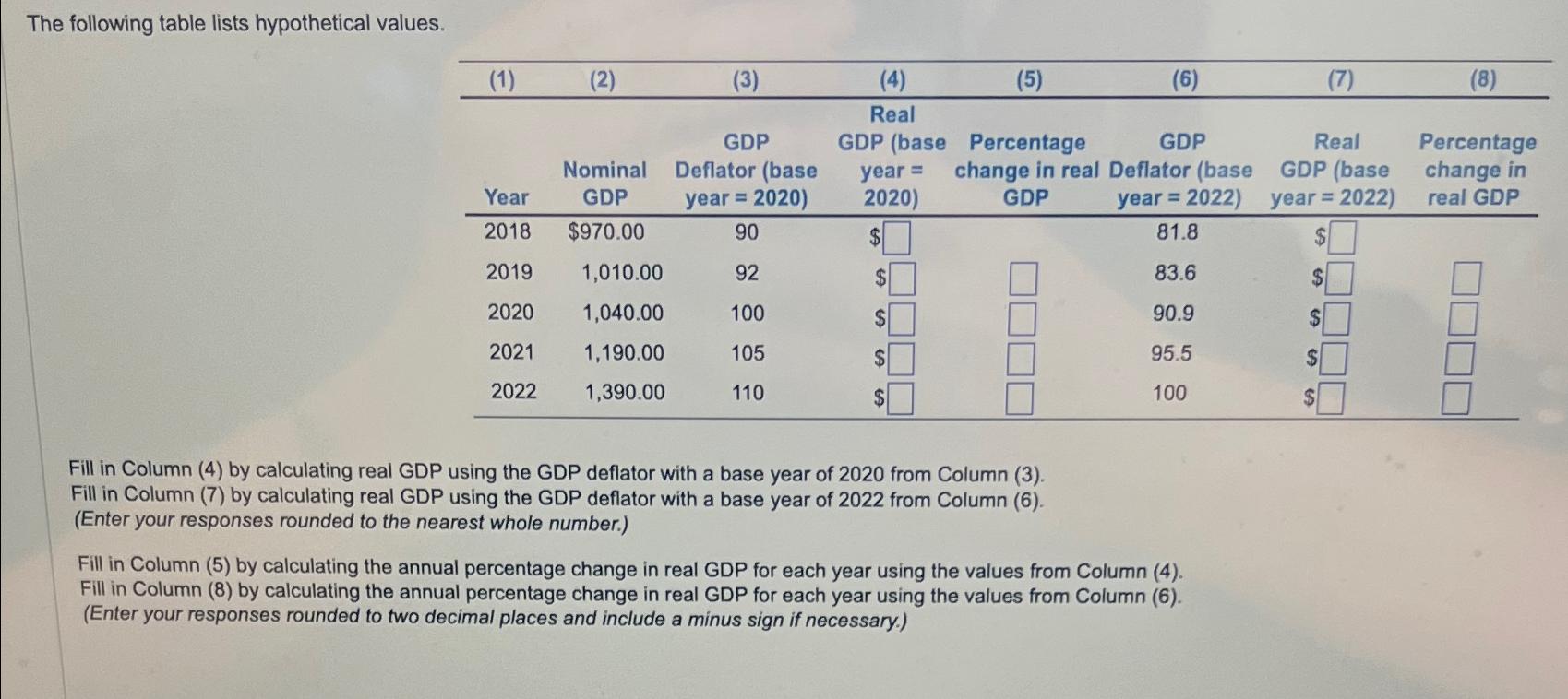 Solved The following table lists hypothetical | Chegg.com