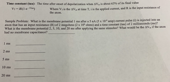 Solved Time constant (tau): The time after onset of | Chegg.com