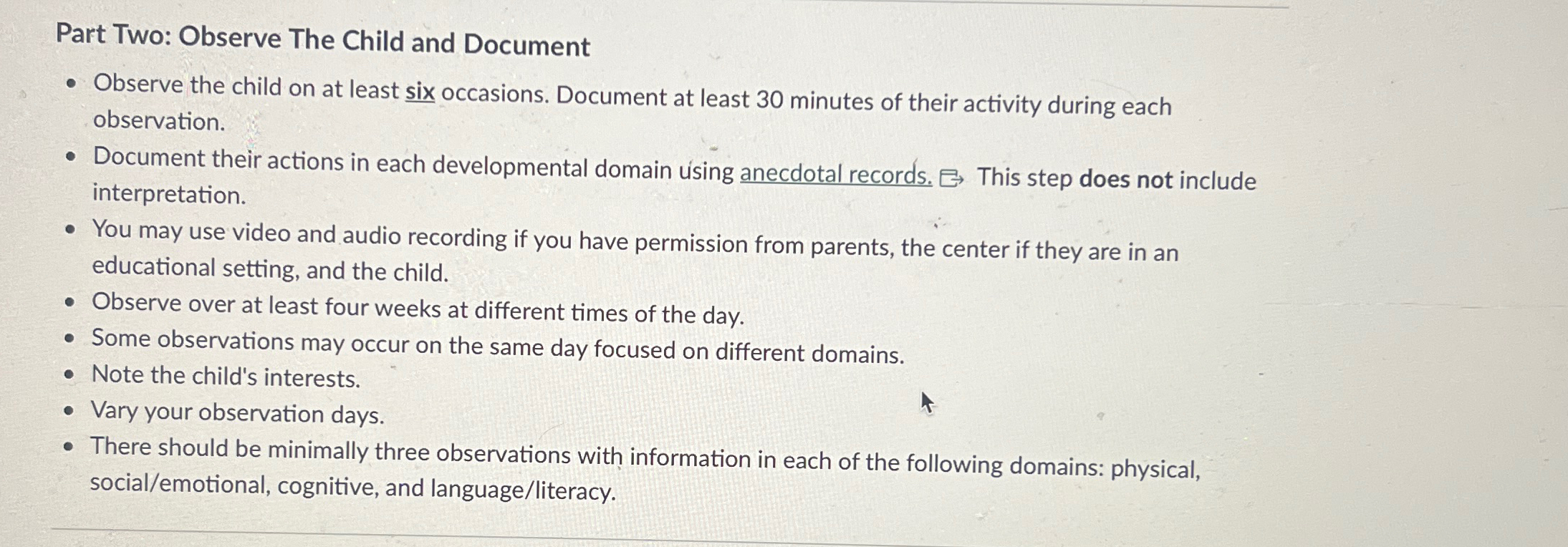Solved Part Two: Observe The Child and DocumentObserve the | Chegg.com