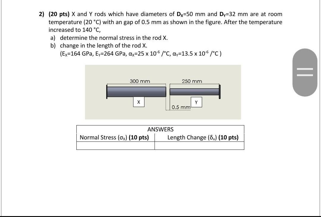 Solved 2) (20 pts) X and Y rods which have diameters of | Chegg.com